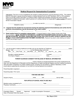 Fillable Online Medical Request for Immunization Exemption Fax Email ...