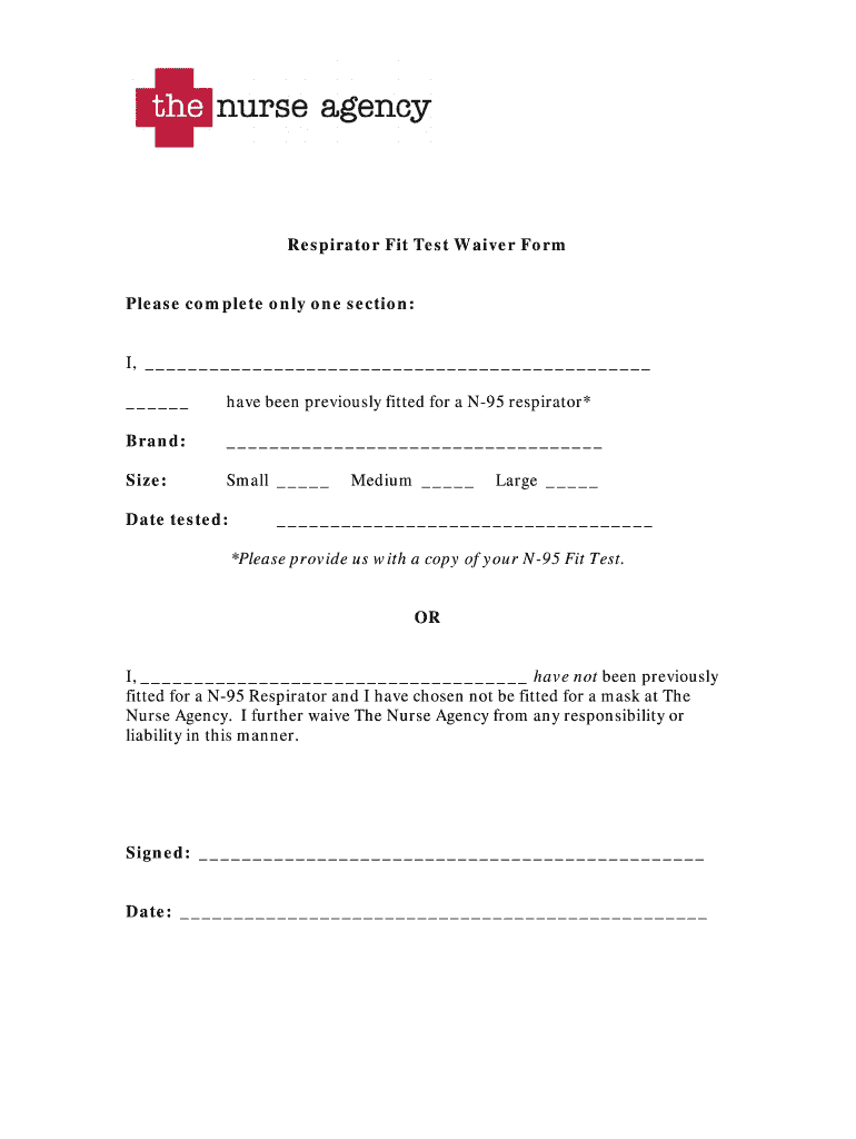 Respirator Fit Waiver Printable Fill Online Printable Fillable 