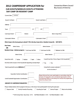 Fillable Online ctrivers 2012 CAMPERSHIP APPLICATION for Connecticut ...