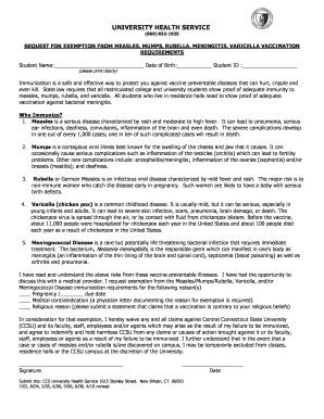 Fillable Online Request for Exemption from MMR Vaccination Requirement ...