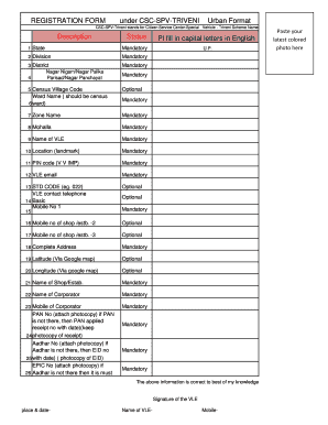 Fillable Online mainpuri nic REGISTRATION FORM under CSC-SPV-TRIVENI ...