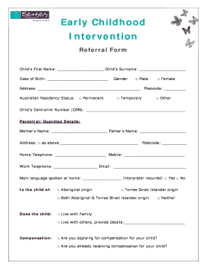 Fillable Online FORM Early Childhood Intervention Referral ...