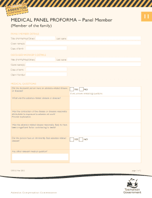 Fillable Online worksafe tas gov 11 MEDICAL PANEL PROFORMA Panel Member ...