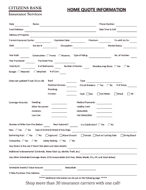 Fillable Online Home Insurance Quote Information Form Fax Email Print ...