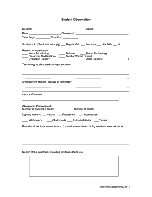 Fillable Online Student Observation Form - earubriccom Fax Email Print - pdfFiller