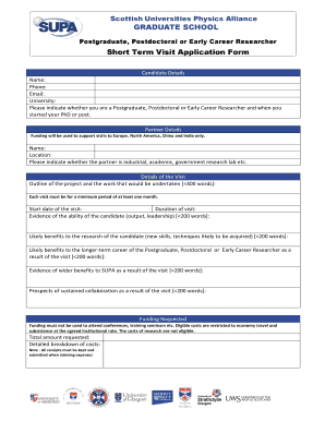 Fillable Online supa ac Short Term Visit Application Form - SUPA Fax ...