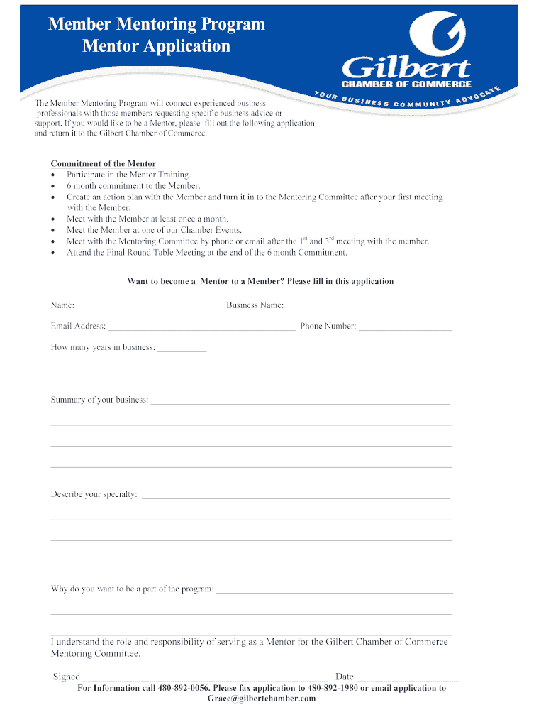 Fillable Online Member Mentoring Program Mentor Application Fax Email ...