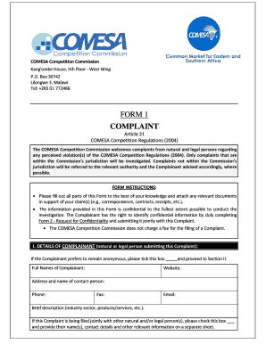 Fillable Online comesa Form 1 Complaint - comesa Fax Email Print ...