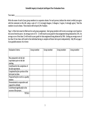 Fillable Online Scientific Inquiry Analysis Lab Report Peer Evaluation ...