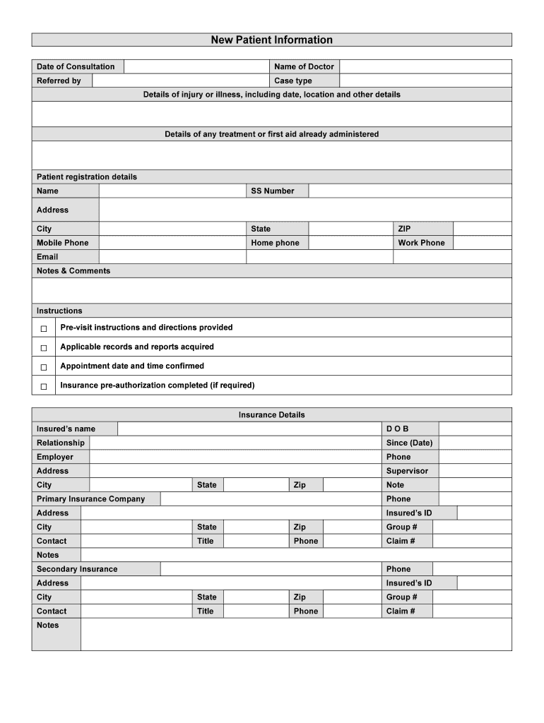 Fillable Online BFree Printable Medical Formsb New Patient Sheet - NY ...