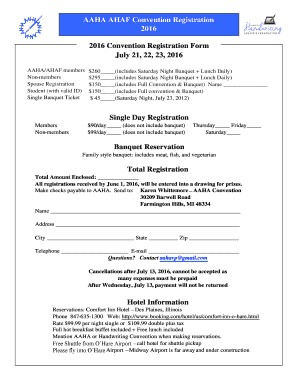 Fillable Online AAHA AHAF Convention Registration 2016 2016 Convention ...