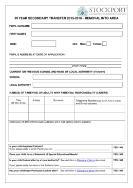 Fillable Online stockportschool Common Application Form - In Year ...