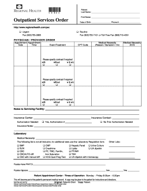 Fillable Online Outpatient Services Order - Regional Health Fax Email ...