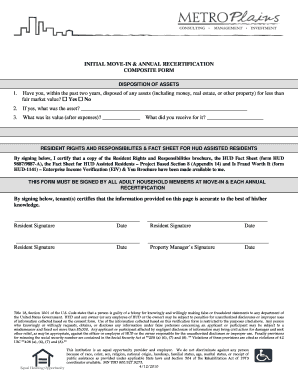 Fillable Online INITIAL MOVEIN & ANNUAL RECERTIFICATION Fax Email Print ...