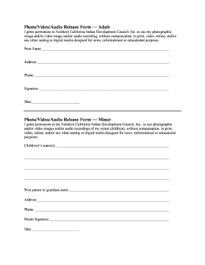 Fillable Online PhotoVideoAudio Release Form Adult - ncidcorg Fax Email ...