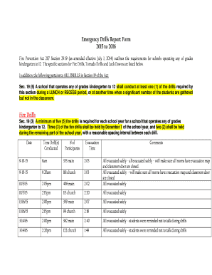 Fillable Online huronacademy Emergency Drills Report Form 2015 to 2016 ...