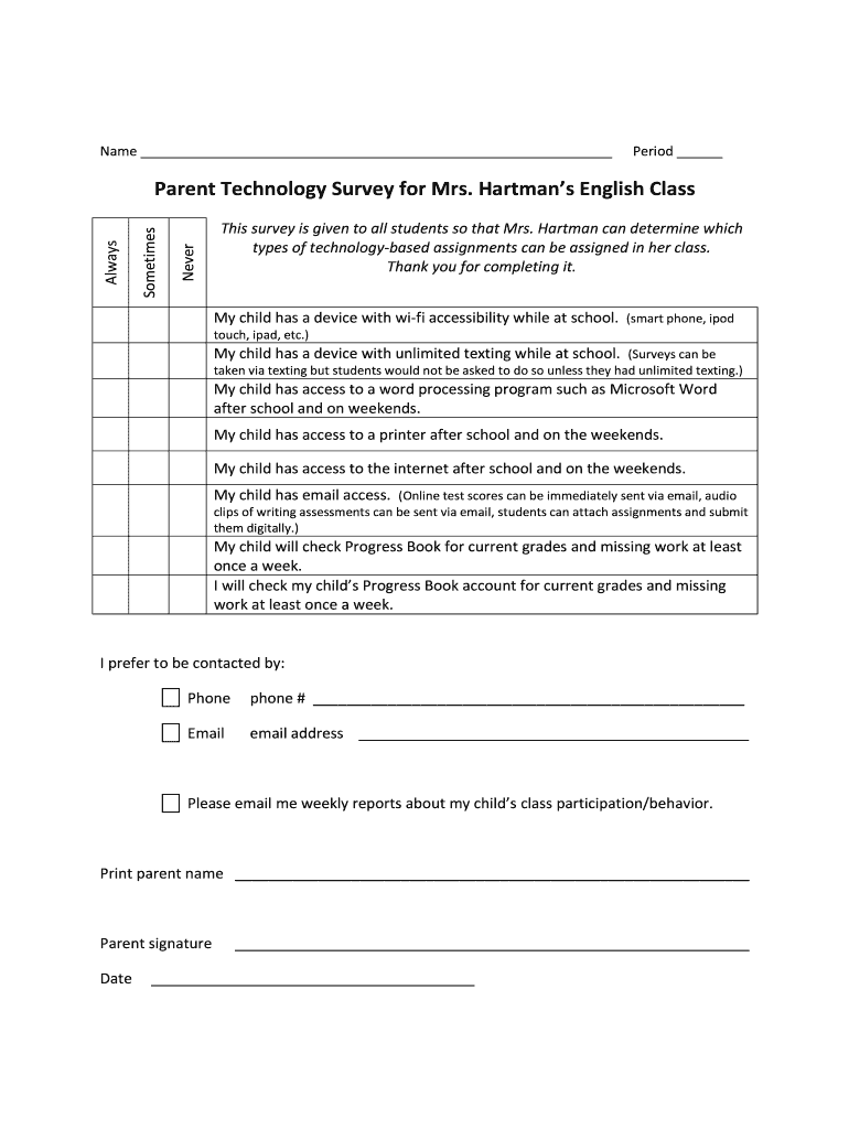 Fillable Online Parent Technology Survey - swlk12ohus Fax Email Print ...