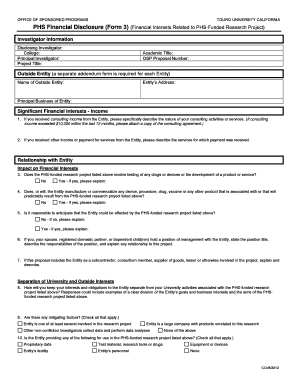 Fillable Online research tu PHS Financial Disclosure Form 3 Financial ...