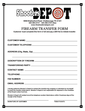 Fillable Online Firearm transfer form - The Shooters Depot Fax Email ...
