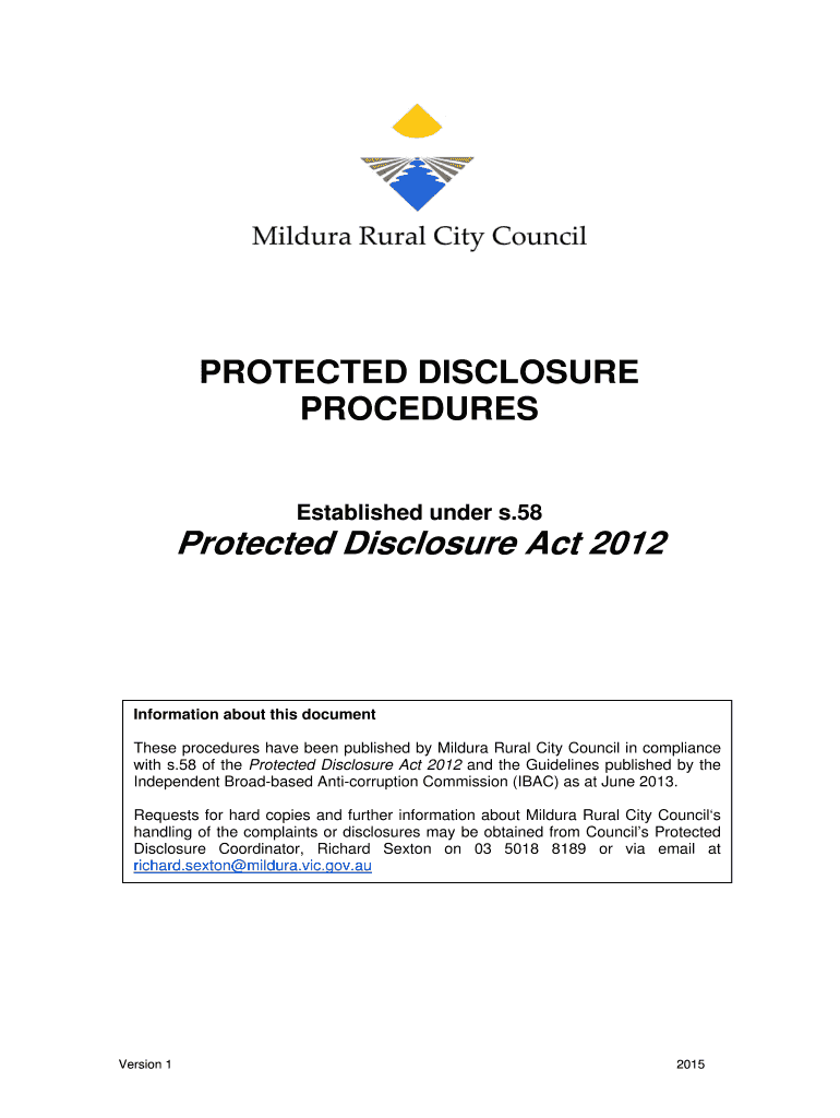 Fillable Online mildura vic gov PROTECTED DISCLOSURE - mildura vic gov Fax Email Print - pdfFiller