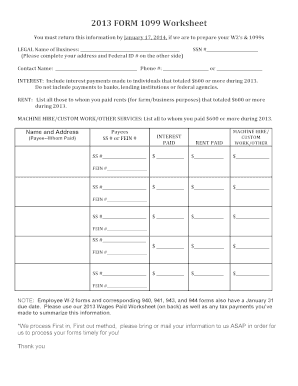 Fillable Online 2013 FORM 1099 Worksheet Fax Email Print - pdfFiller