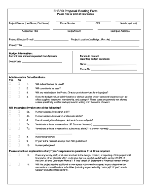 Fillable Online cph uiowa EHSRC Proposal Routing Form - University of ...