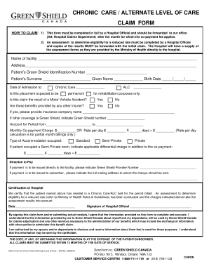 Fillable Online CHRONIC CARE ALTERNATE LEVEL OF CARE CLAIM FORM - CAW ...