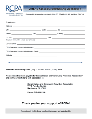 Fillable Online 201516 Associate Membership Application - RCPA Fax ...