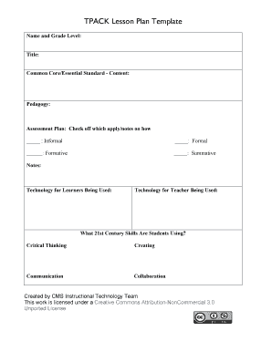 Fillable Online TPACK Lesson Plan Template Fax Email Print - pdfFiller