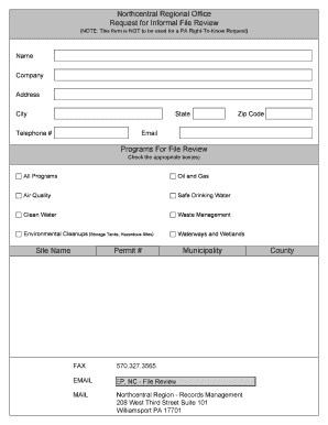 Fillable Online files dep state pa Northcentral Regional Office Request ...