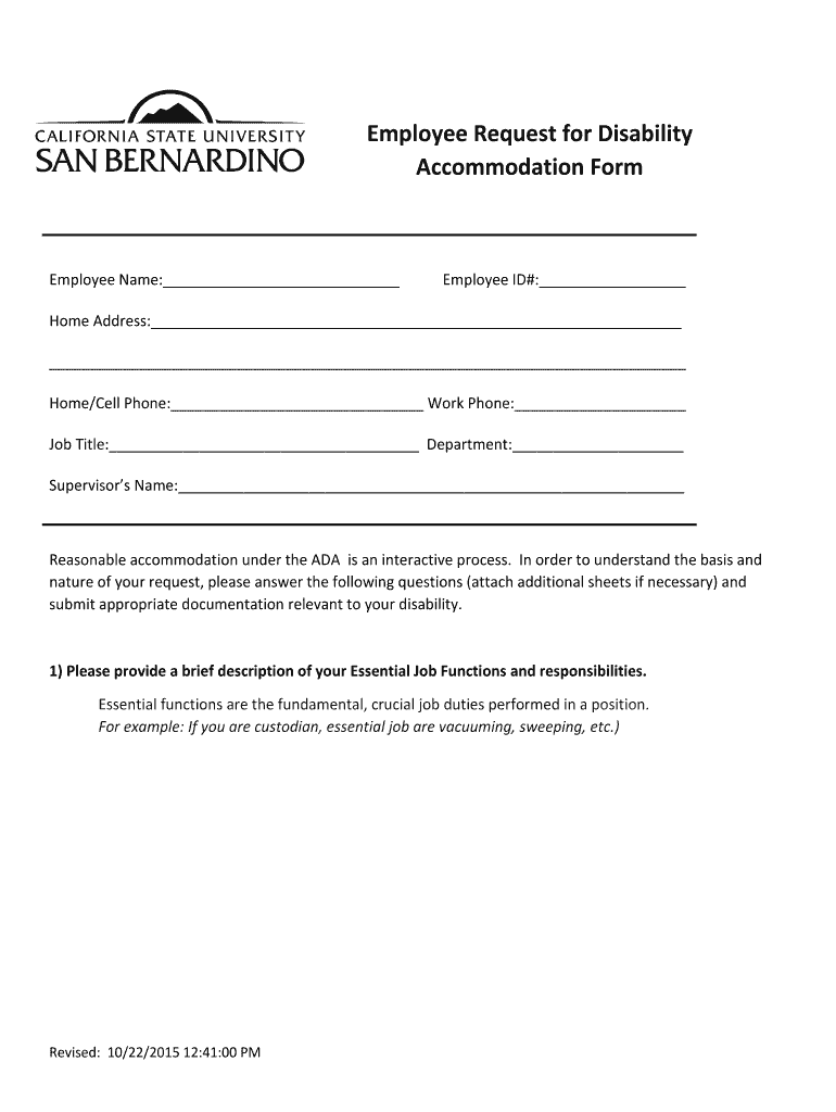 Fillable Online hrd csusb AMERICANS WITH DISABILITIES ACT APPLICATION ...