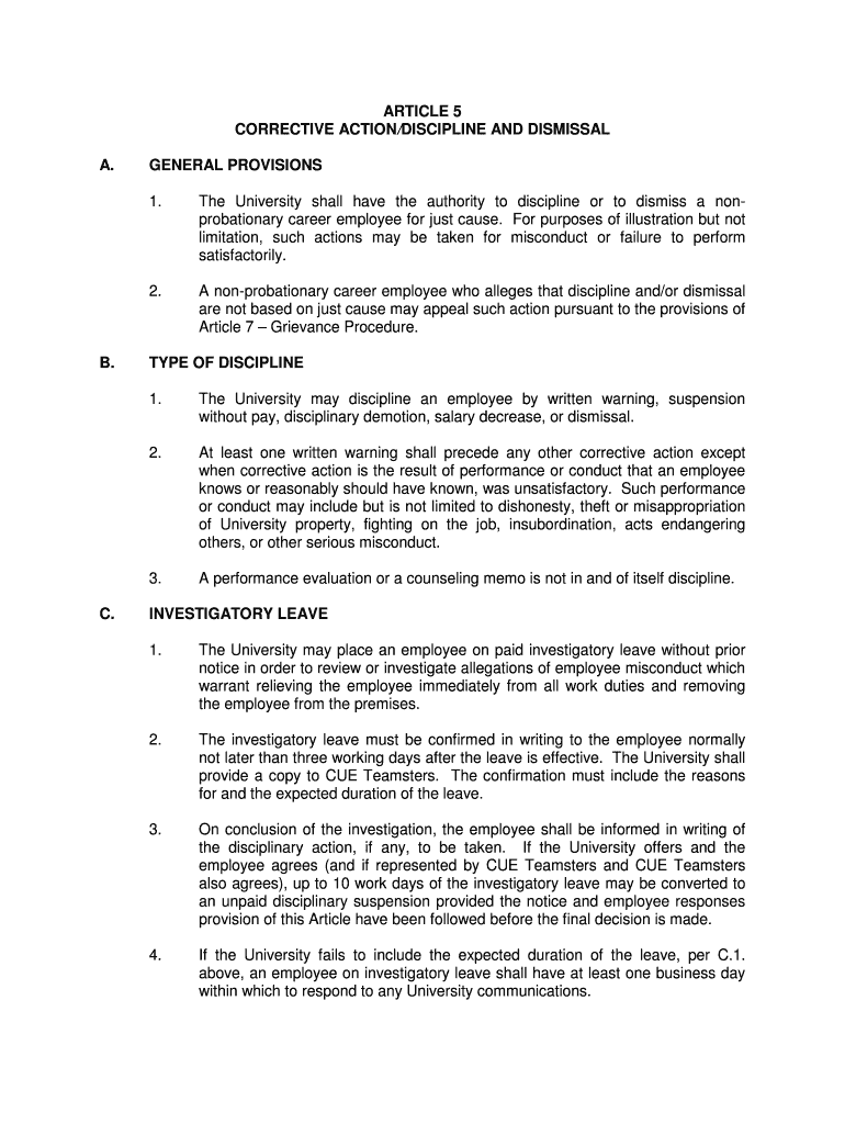Fillable Online CORRECTIVE ACTION/DISCIPLINE AND DISMISSAL Fax Email ...