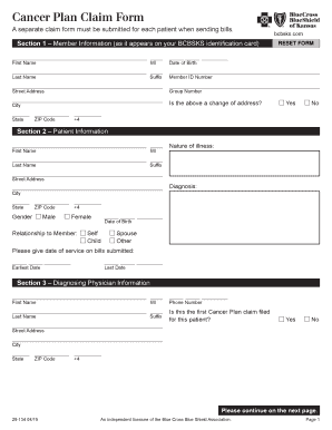 Fillable Online Cancer Plan Claim Form - BCBSKS Fax Email Print - pdfFiller