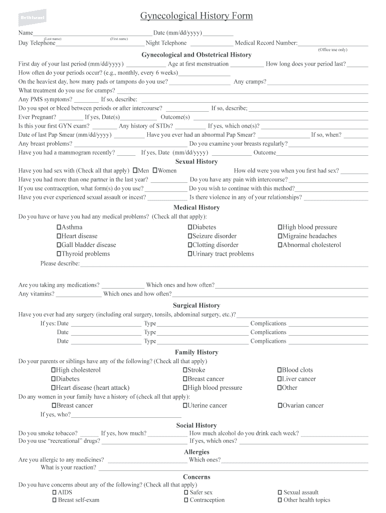 Fillable Online drrodriguez Gynecological History Form - Dr Rodriguez ...