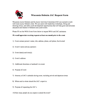 Fillable Online JAC Request Form - wisholsteinscom Fax Email Print ...