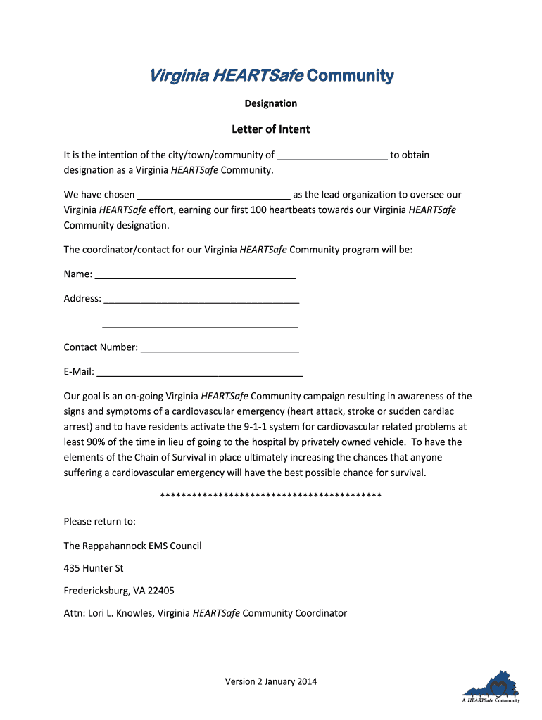 Fillable Online remscouncil Virginia HEARTSafe Community Application ...