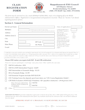 Fillable Online remscouncil CLASS Rappahannock EMS Council REGISTRATION FORM 540 373 Fax Email ...