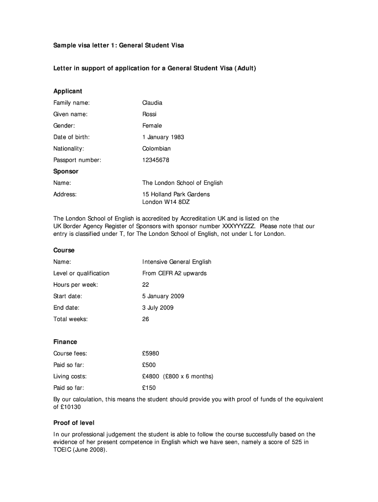 Fillable Online Sample visa letter 1: General Student Visa Fax Email ...