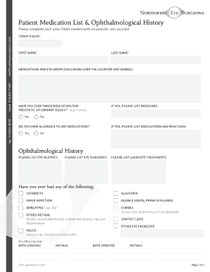 Fillable Online Patient Medication List amp bOphthalmologicalb History ...