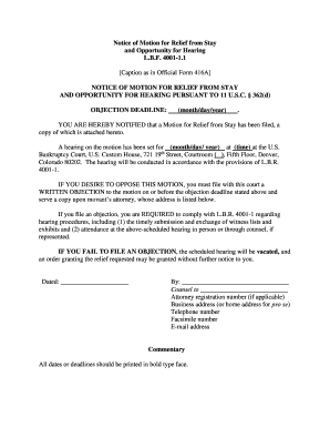 Fillable Online cob uscourts Notice of Motion for Relief from Stay and ...