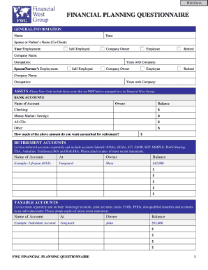 Fillable Online FINANCIAL PLANNING QUESTIONNAIRE - FWG Fax Email Print ...