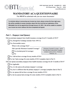 Fillable Online MANDATORY ACA QUESTIONNAIRE - BTI Financial LLC Fax ...