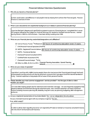 Fillable Online Financial Advisor Interview Questionnaire Print Form ...