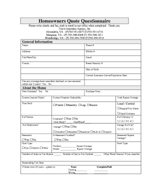 Fillable Online Homeowners Quote Questionnaire - Nationwide Insurance ...