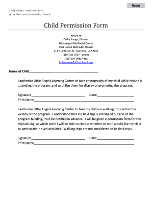 Fillable Online Little Angels Child Permission Form - University of ...