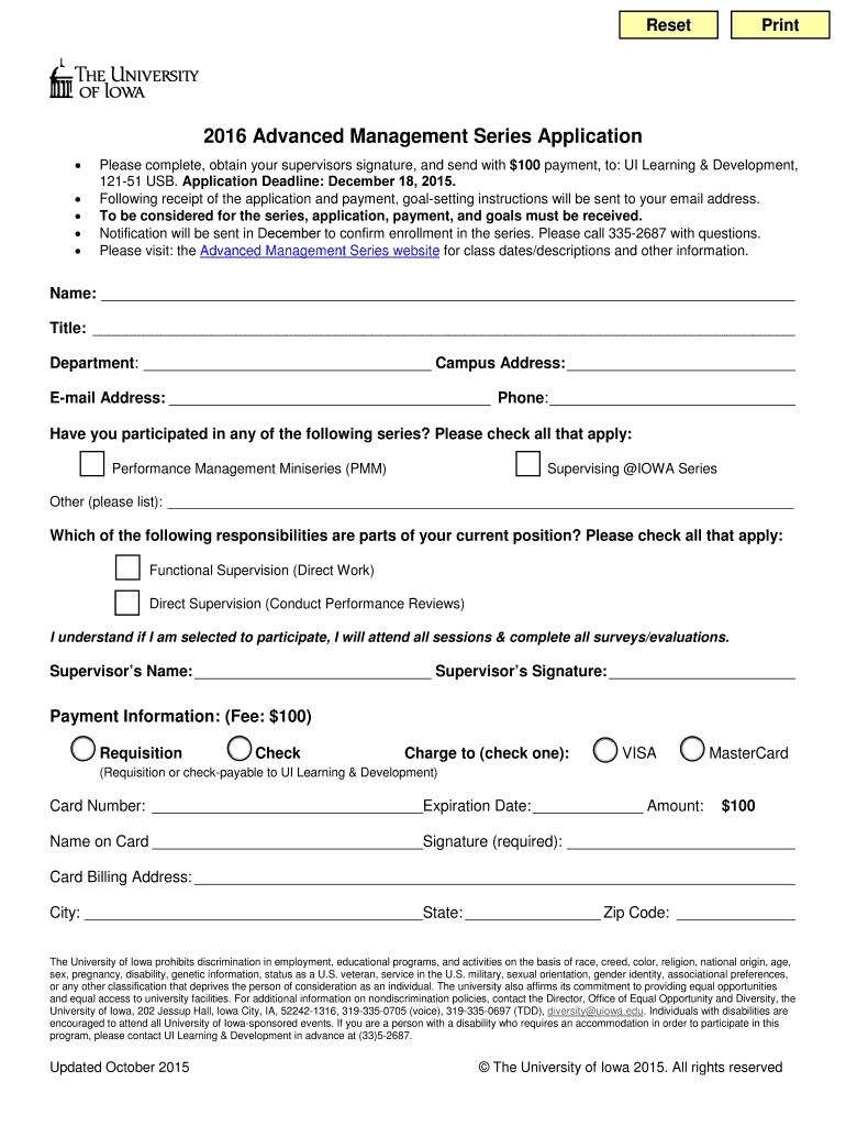 Fillable Online Advanced Management Series Application - hruiowaedu Fax ...