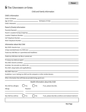 Fillable Online Child and Family Information - University of Iowa Fax ...