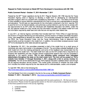 Fillable Online Request for Public Comment on Model IEP Form Developed ...