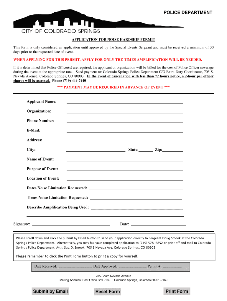 Fillable Online POLICE DEPARTMENT APPLICATION FOR NOISE HARDSHIP PERMIT ...