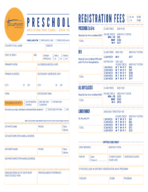 Fillable Online PRESCHOOL REGISTRATION FEES Jr K 160 Fax Email Print ...